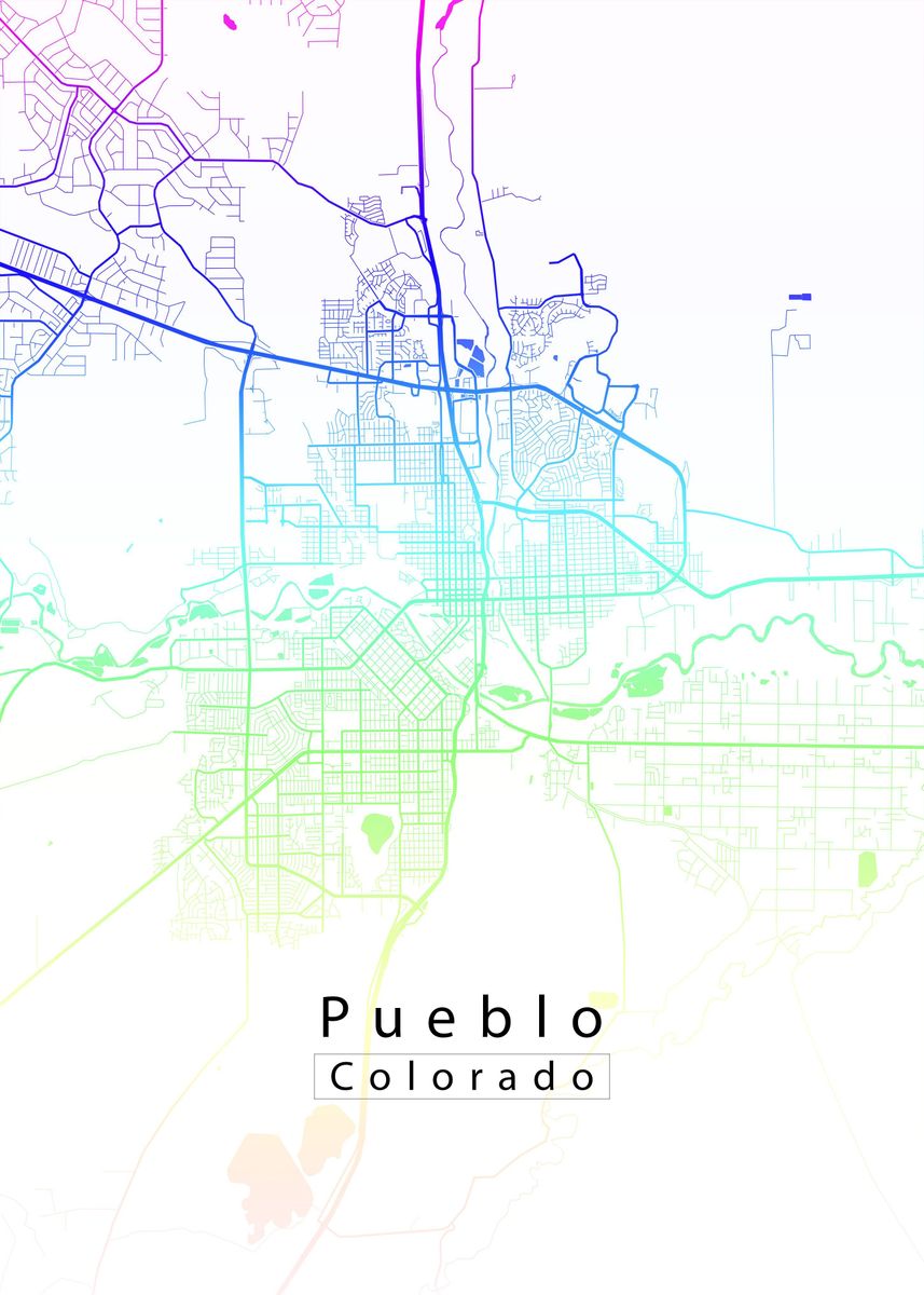 'Pueblo Colorado City Map' Poster, picture, metal print, paint by ...