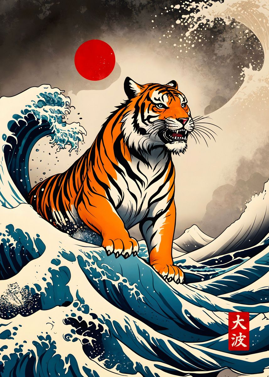 'Great Wave of Tiger' Poster, picture, metal print, paint by Illust ...