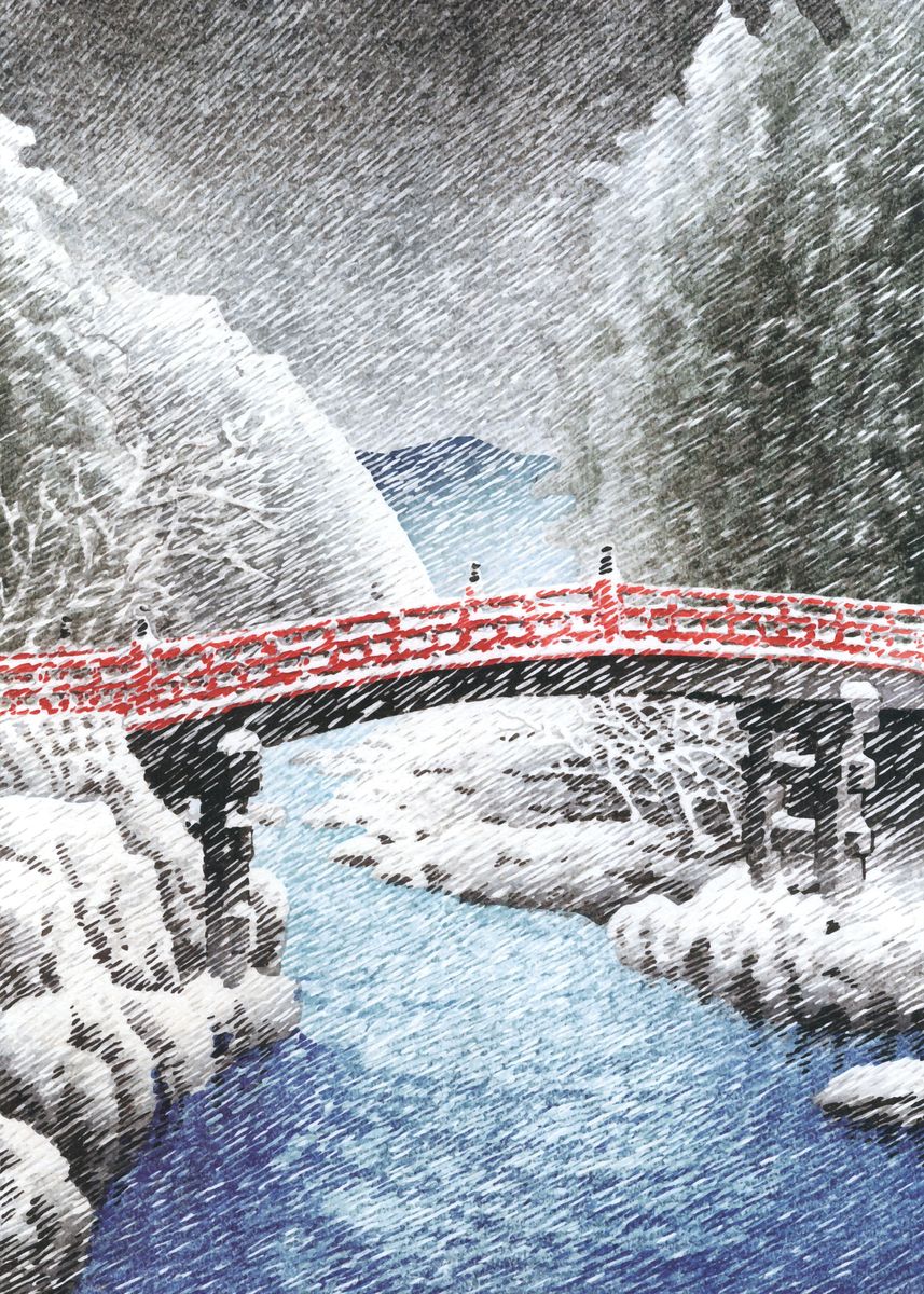 'The Sacred Bridge at Nikko' Poster, picture, metal print, paint by ...