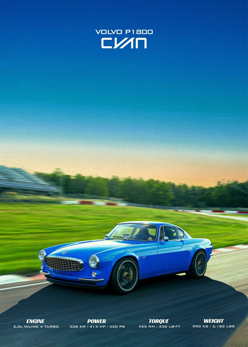 'Volvo P1800 Cyan' Poster, picture, metal print, paint by Lee Rocks ...