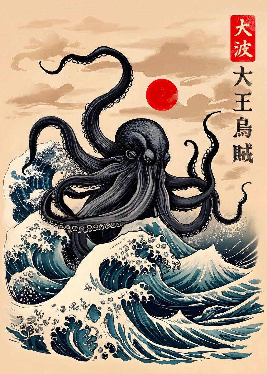 'Great Wave of Kraken' Poster, picture, metal print, paint by Illust ...