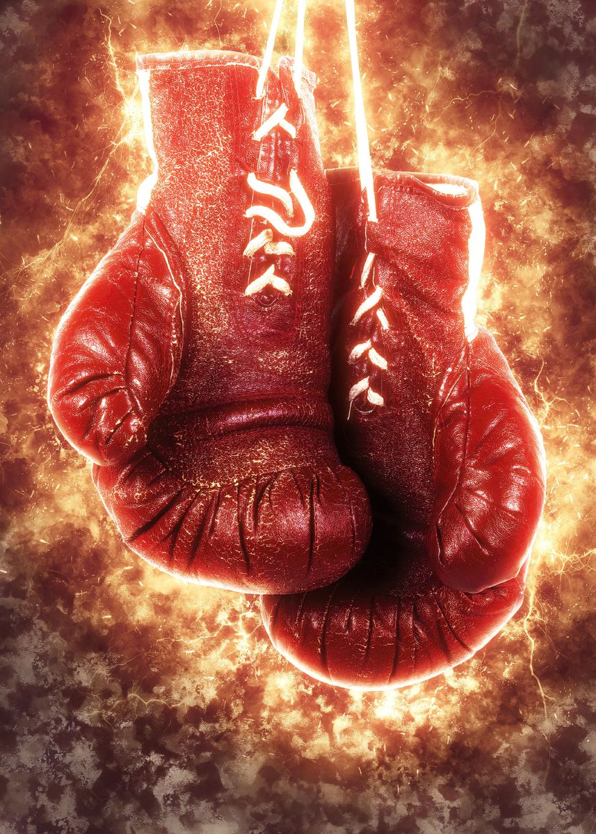 'Fiery Leather Boxing Glove' Poster, picture, metal print, paint by ...