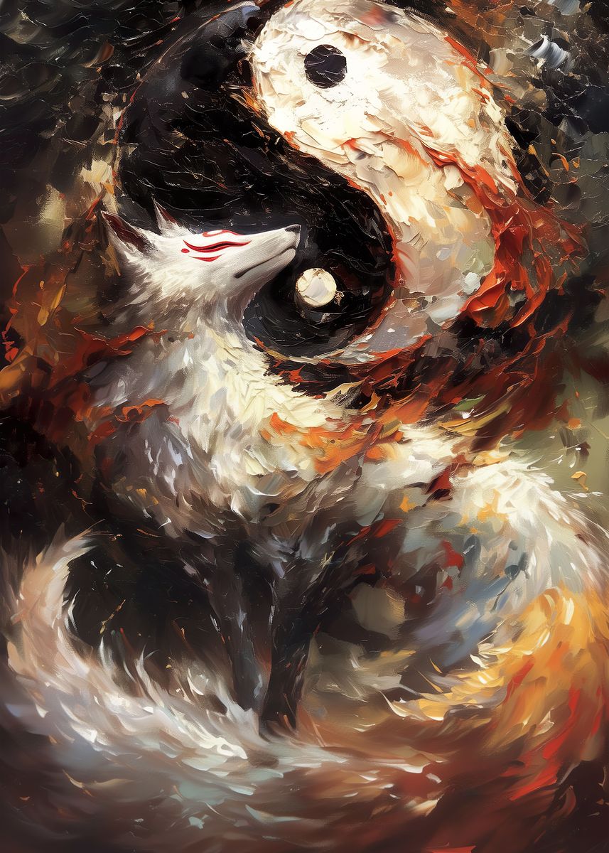'Yin and Yang Kitsune Fox' Poster, picture, metal print, paint by ...