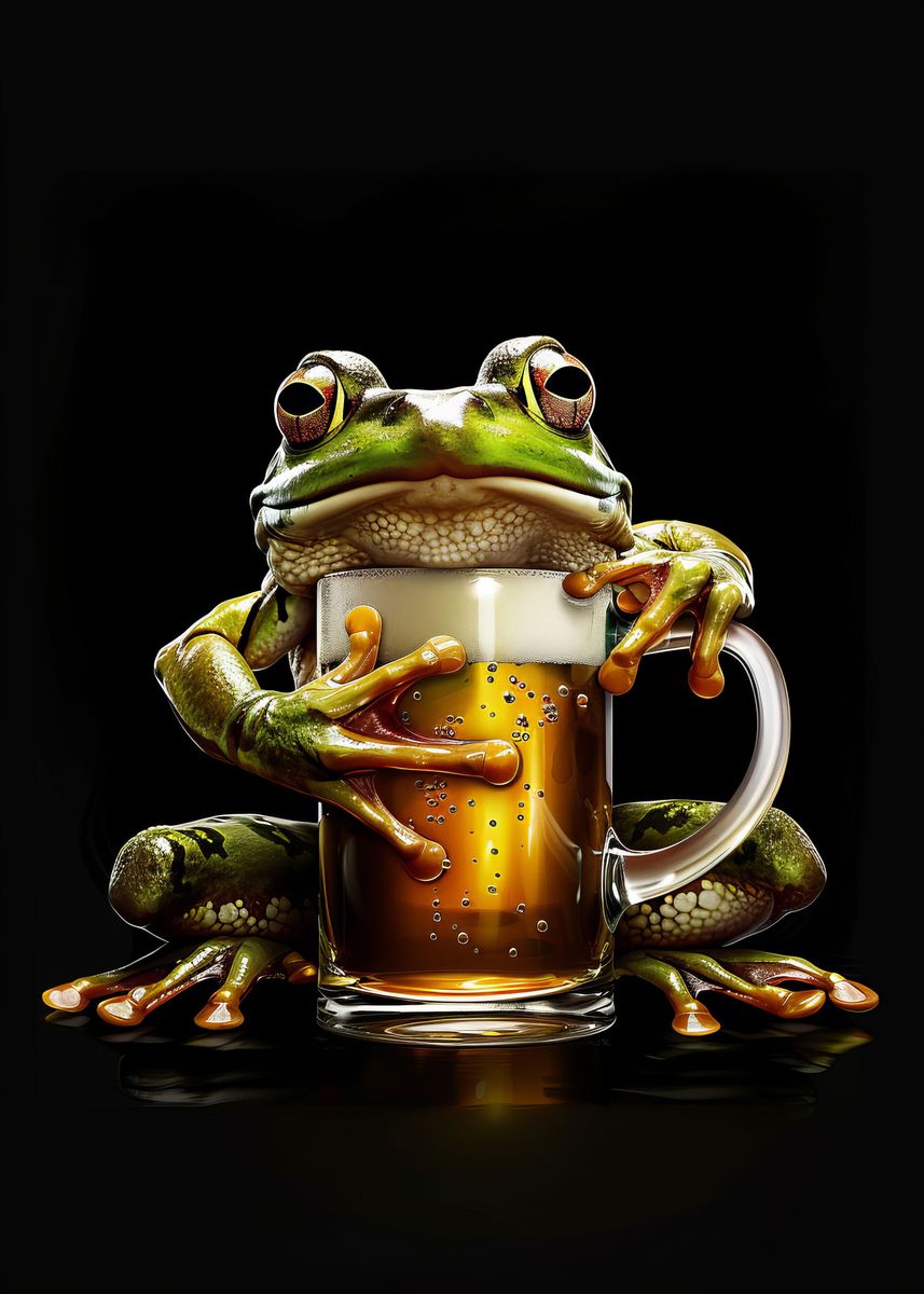 'Frog Beer' Poster, picture, metal print, paint by Hexor | Displate
