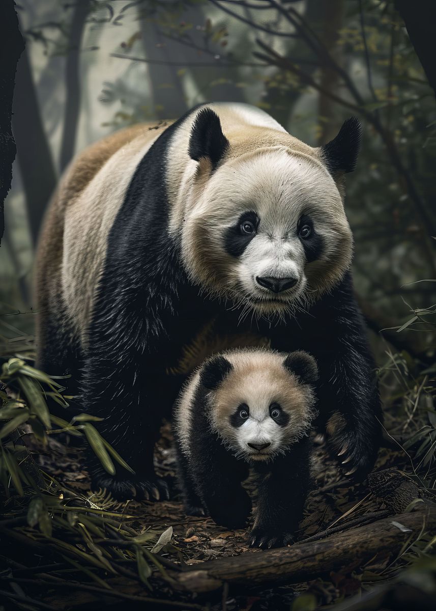 'Mother And Baby Panda' Poster, picture, metal print, paint by Henning ...