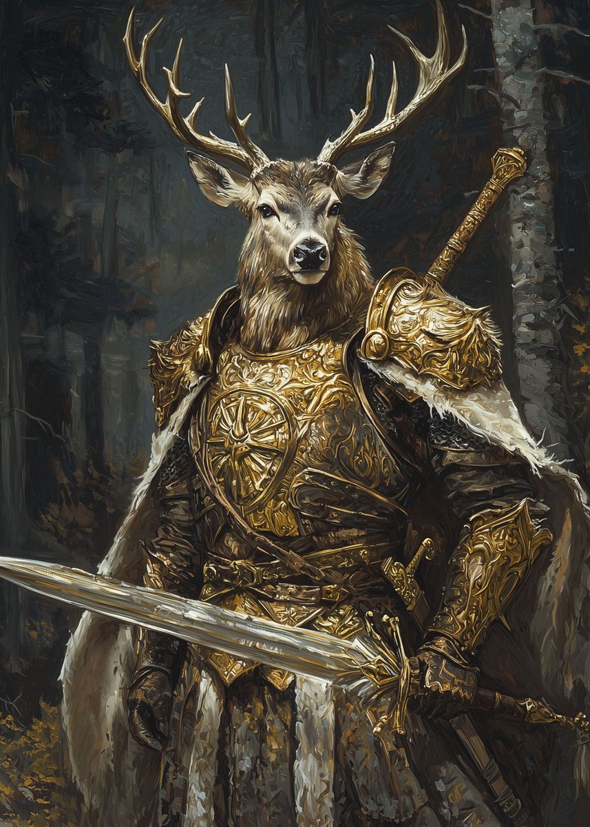 'Noble Stag Knight' Poster, picture, metal print, paint by Tollaru ...