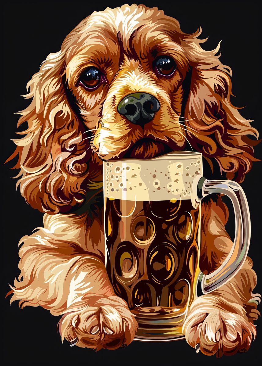 'Cocker Spaniel Beer' Poster, picture, metal print, paint by Henning ...