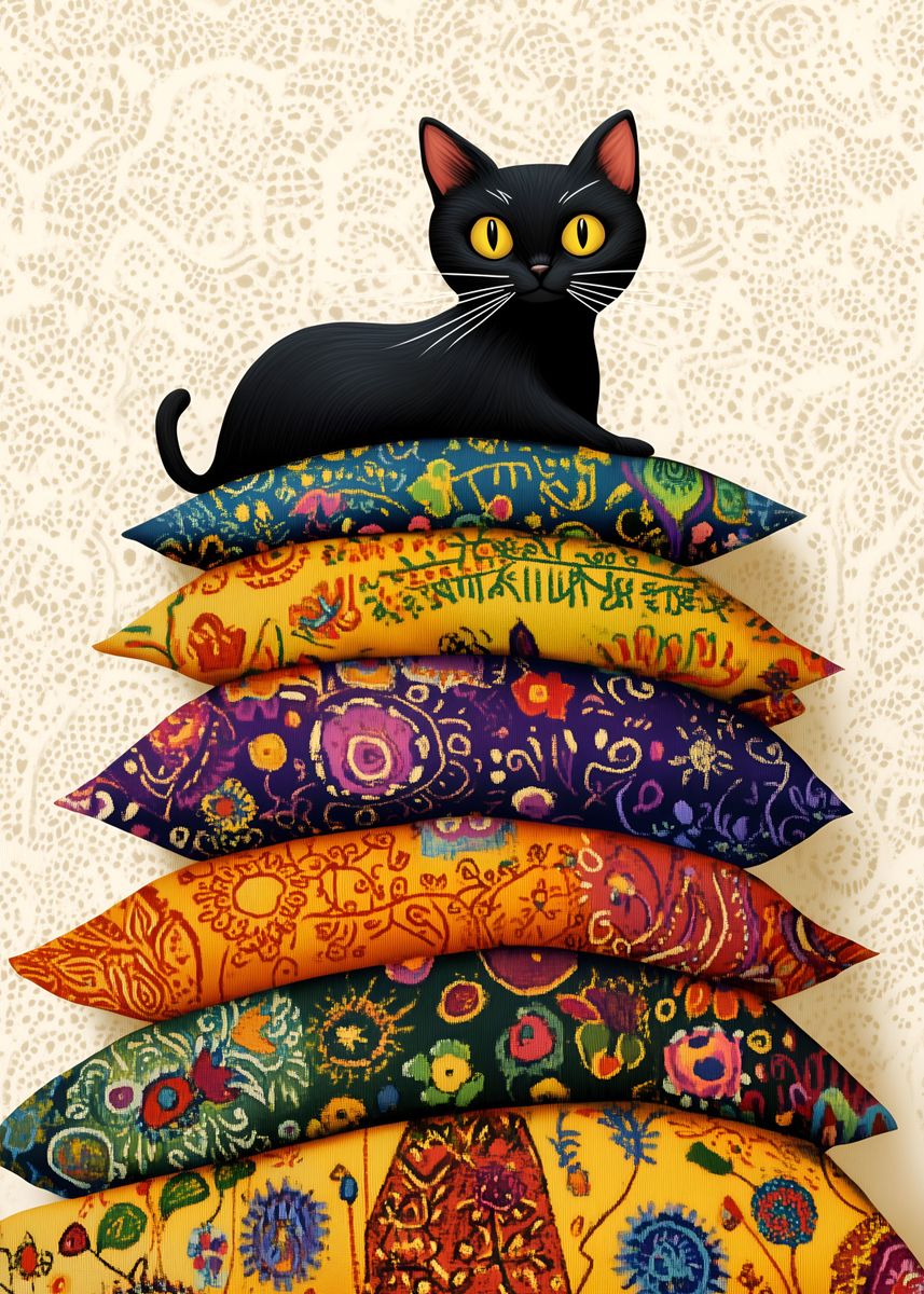 'Cattitude' Poster, picture, metal print, paint by AI and ME | Displate