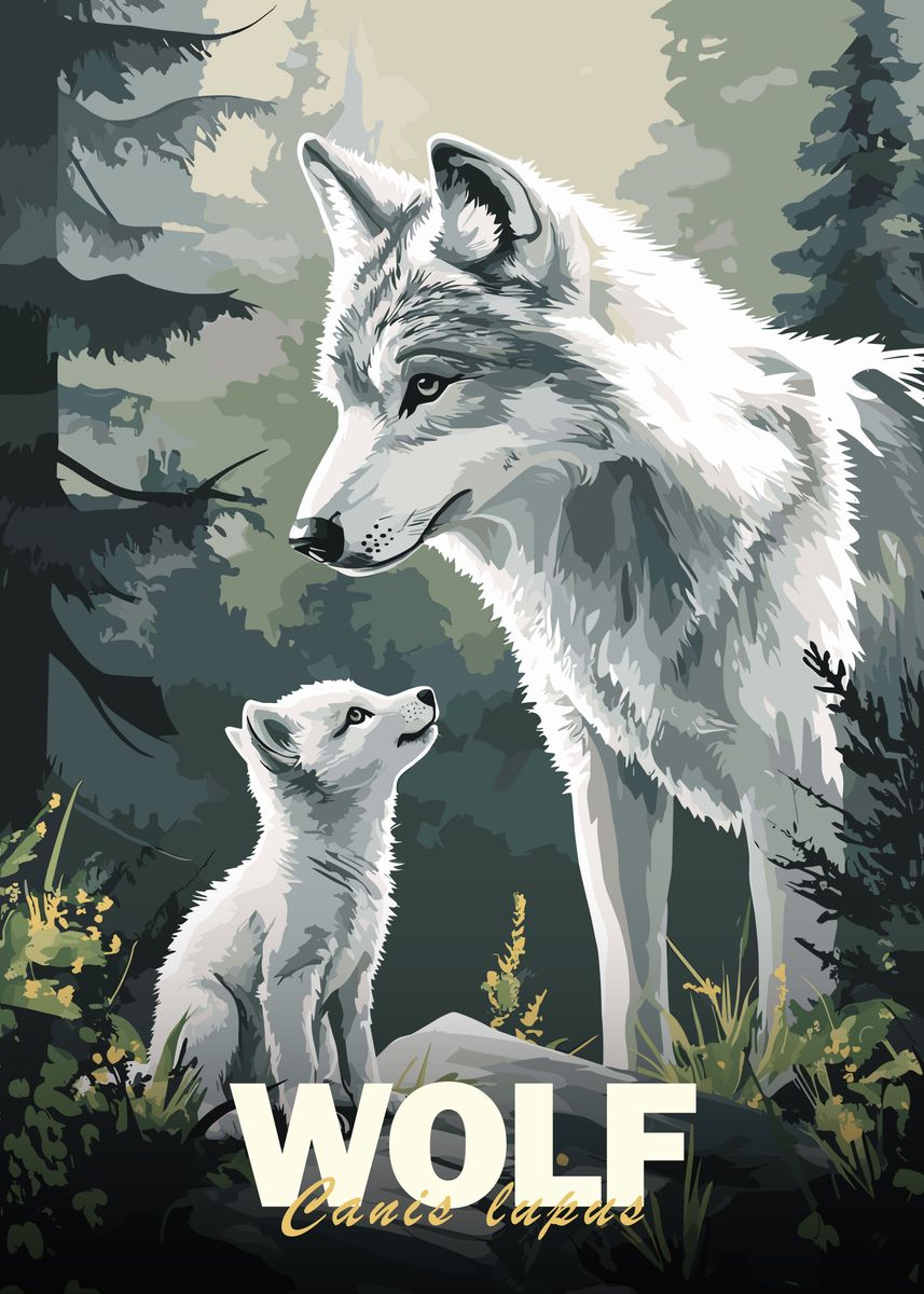 'Wolf Family Minimalist' Poster, picture, metal print, paint by ...