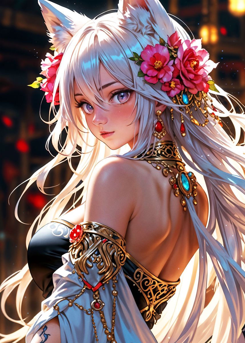 'Enchanted Fox Maiden' Poster, picture, metal print, paint by FlyingBlade | Displate