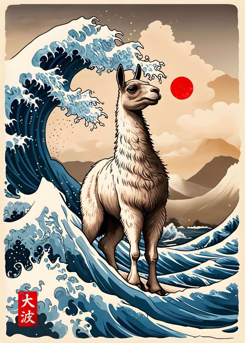 'Great Wave of Llama' Poster, picture, metal print, paint by Illust ...