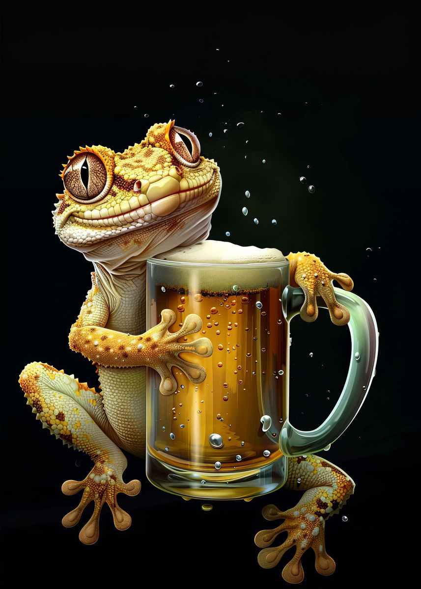 'Gecko Beer' Poster, picture, metal print, paint by Hexor | Displate