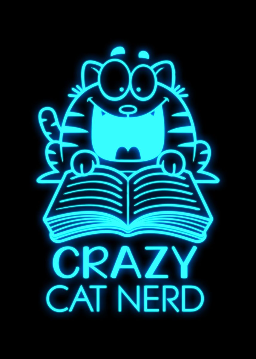 'Funny Cat Nerd Neon' Poster, picture, metal print, paint by Katrina ...