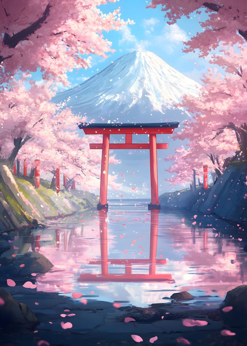 'Sakura Reflections' Poster, picture, metal print, paint by Dennex Designs | Displate