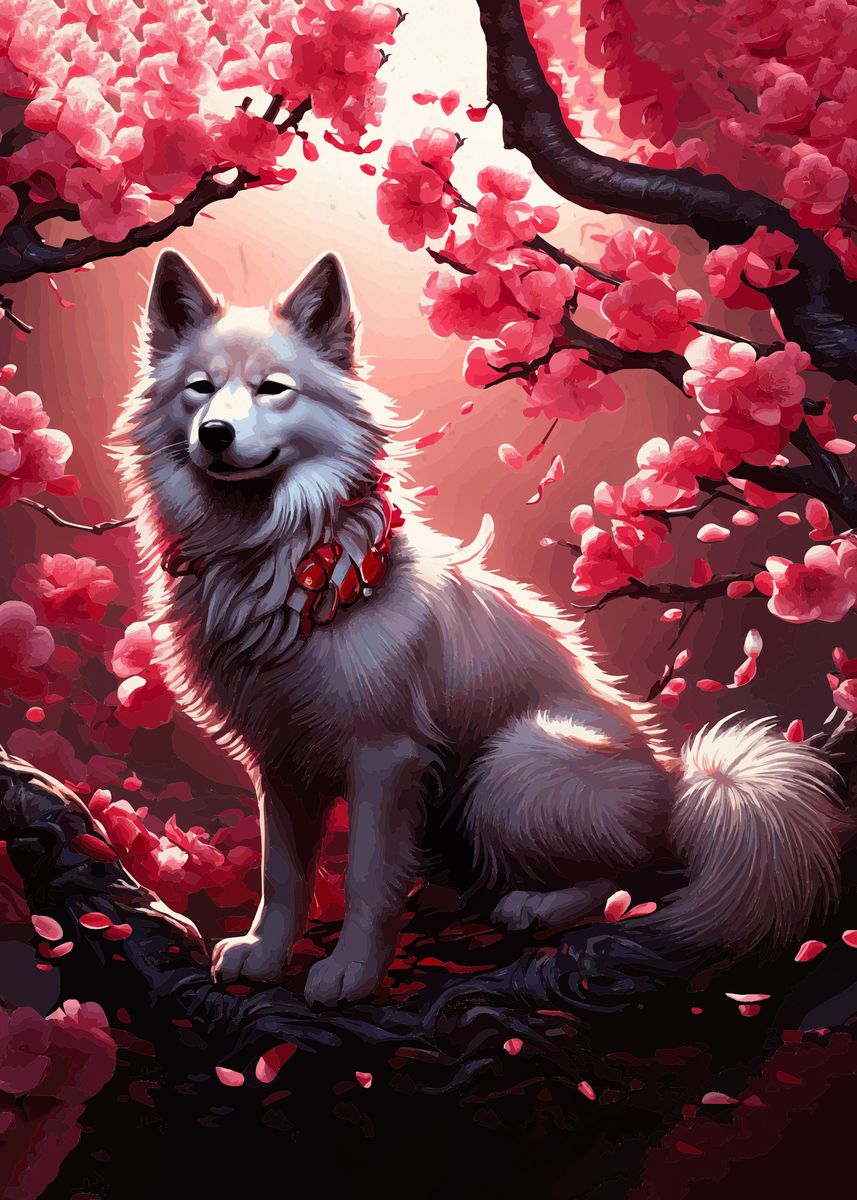 'cherry blossom wolf ' Poster, picture, metal print, paint by Isla ...