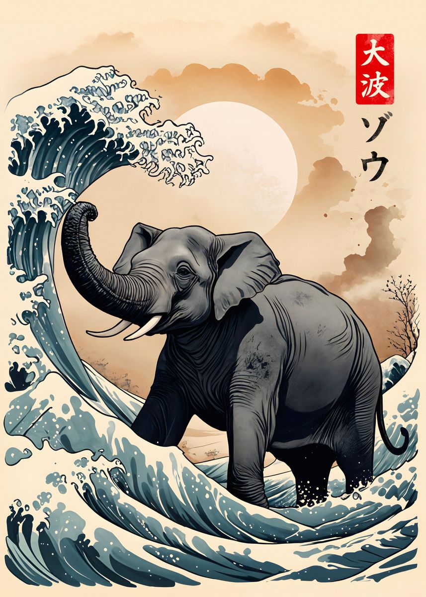 'Great Wave of Elephant' Poster, picture, metal print, paint by Illust ...