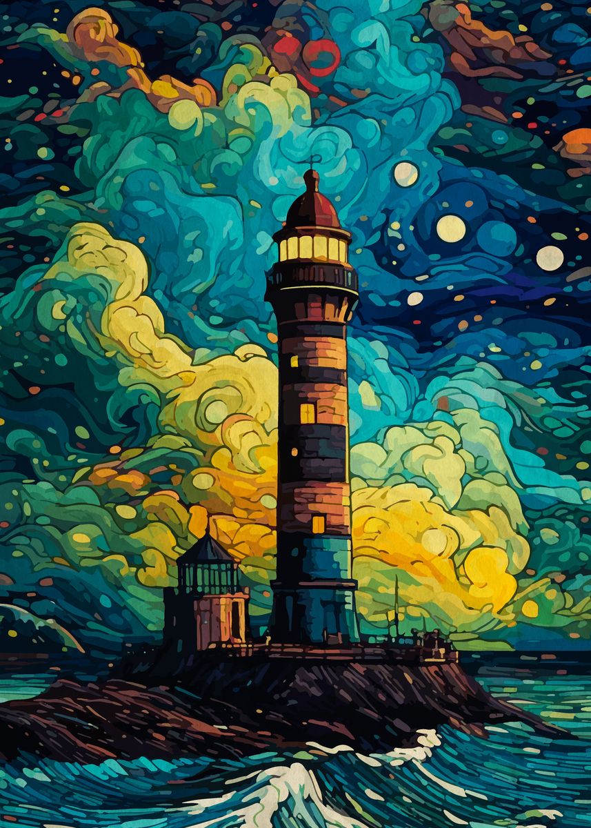 'lighthouse in the storm' Poster, picture, metal print, paint by Patsy ...