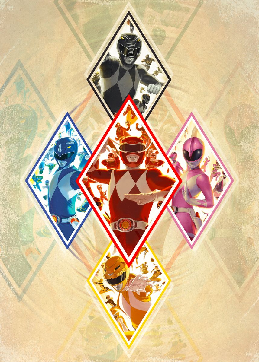 'Five Power Rangers' Poster, picture, metal print, paint by Power ...
