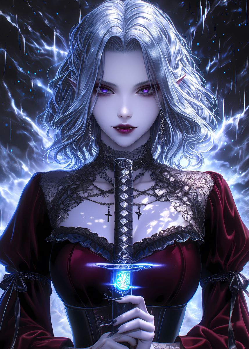 'Gothic Vampire with Neon K' Poster, picture, metal print, paint by ...