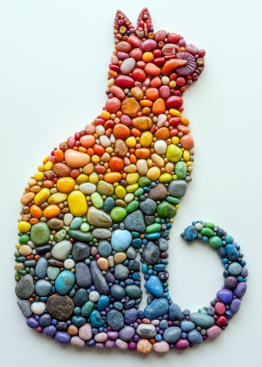 'Cat in Pebble Rainbow' Poster, picture, metal print, paint by Omarific ...