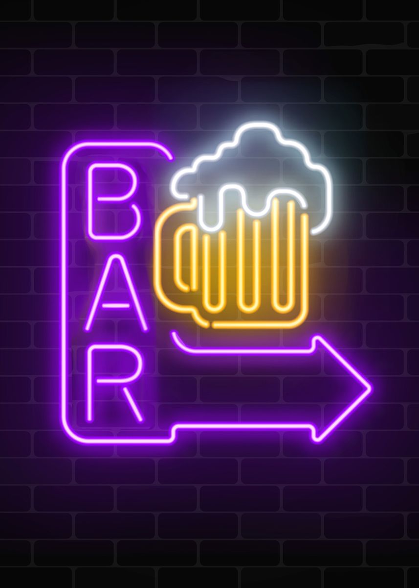 'Beer Bar Neon' Poster, picture, metal print, paint by PosterSuite ...