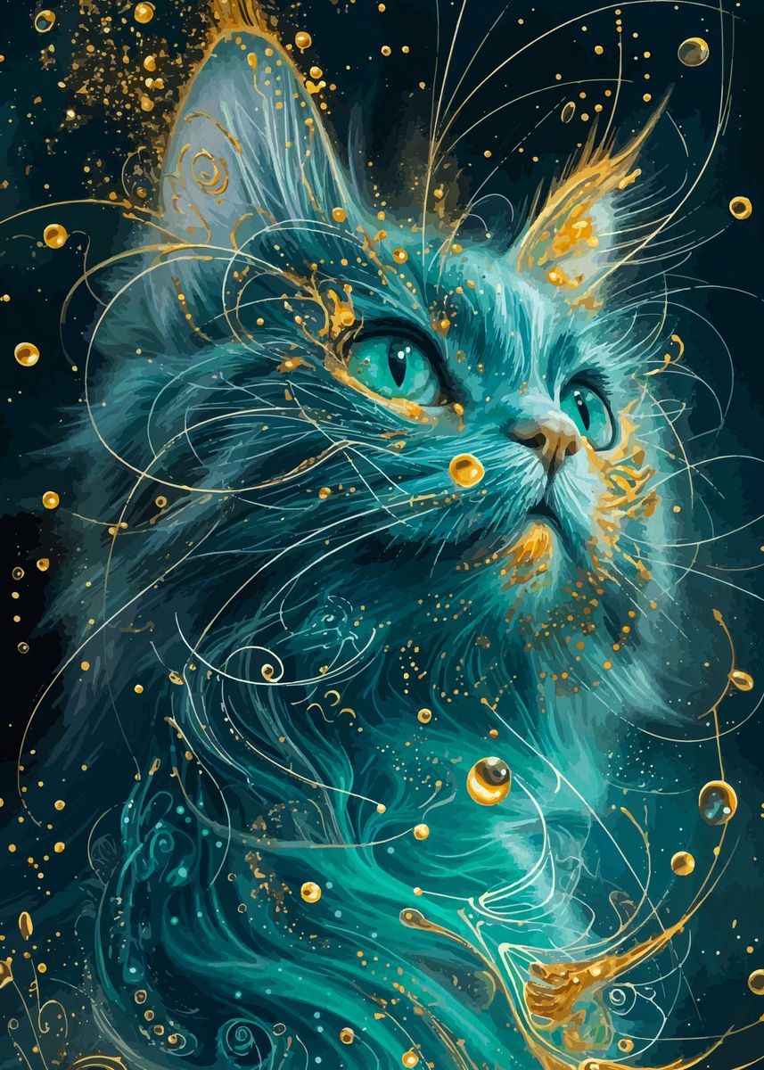 'abstract kintsugi cat' Poster, picture, metal print, paint by Anime ...