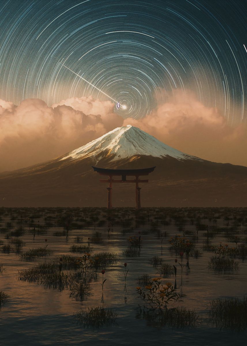 'dreamy mt fuji' Poster, picture, metal print, paint by Trigonal Art ...