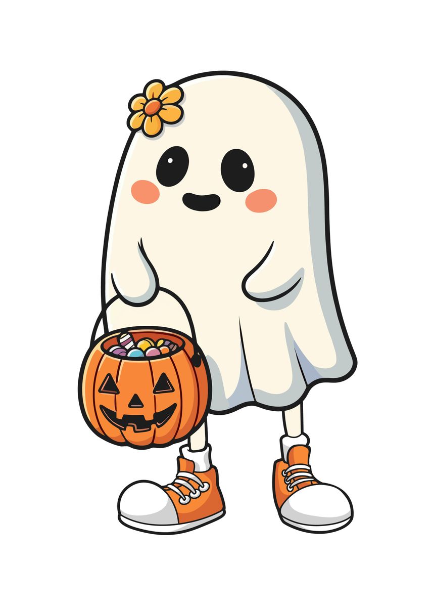 'Cute Ghost Pumpkin Candy' Poster, picture, metal print, paint by ...