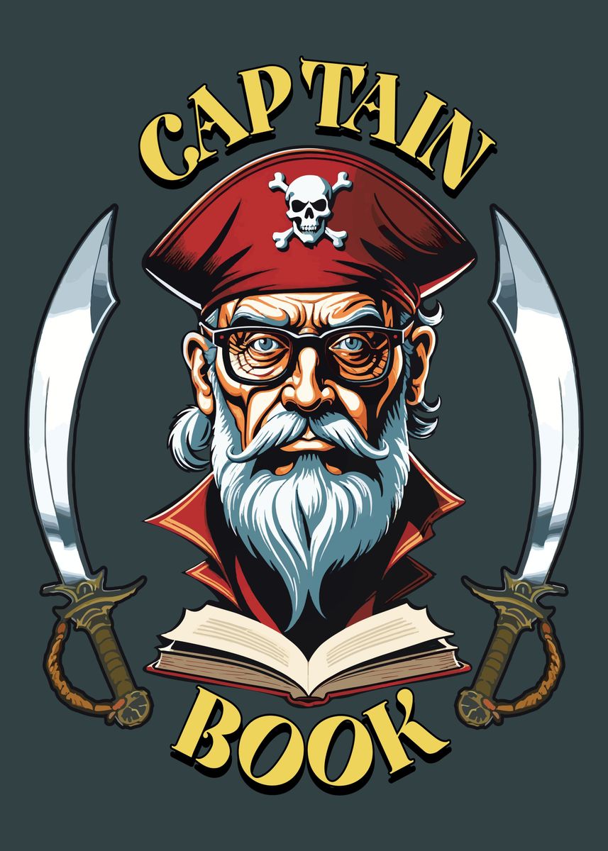 'Captain Book Pirate' Poster, picture, metal print, paint by Portokalis ...