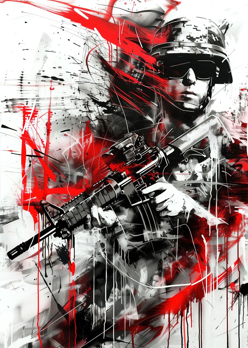 'Military Soldier Black Red' Poster, picture, metal print, paint by Ben ...