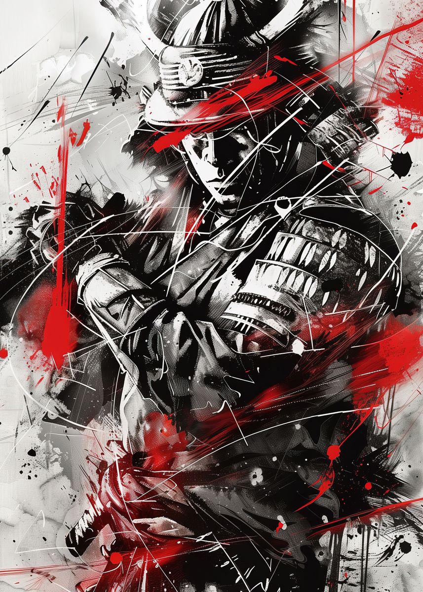 'Japanese Samurai Red' Poster, picture, metal print, paint by Ben ...
