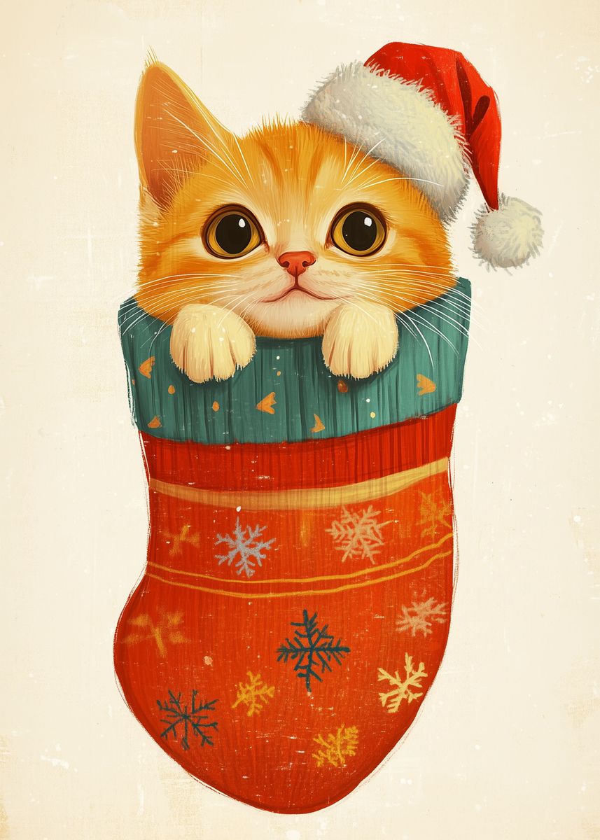 'Cute Christmas Cat' Poster, picture, metal print, paint by Color My ...
