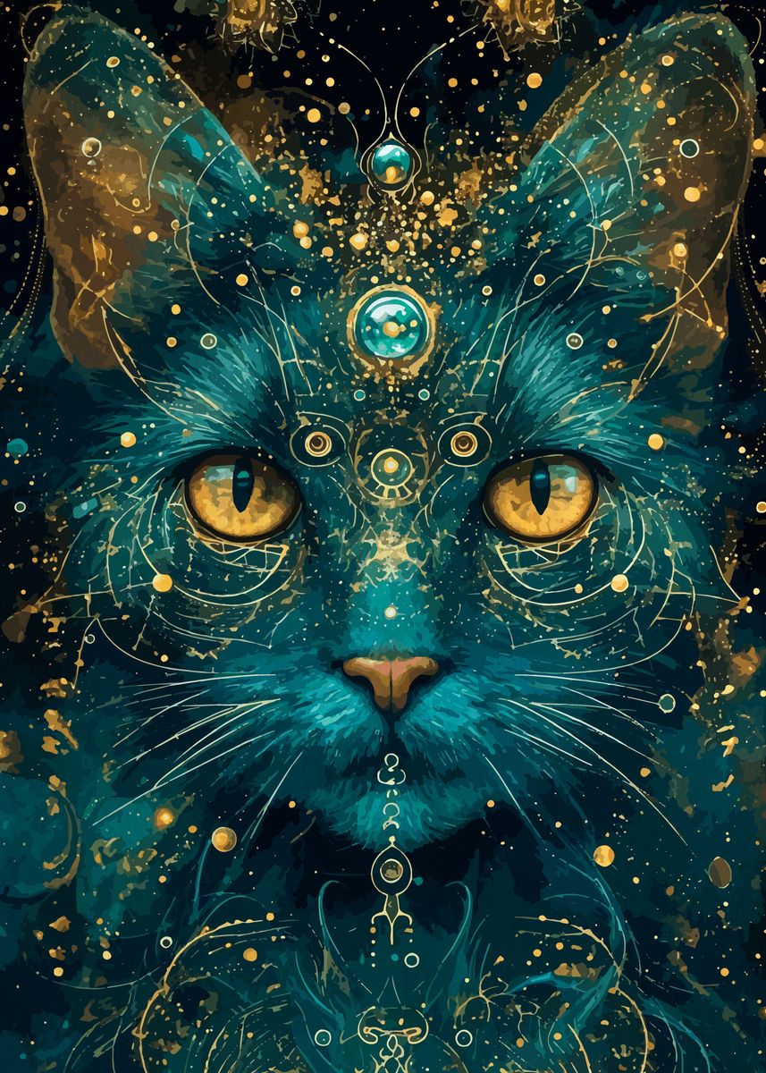 'abstract kintsugi cat' Poster, picture, metal print, paint by Anime ...