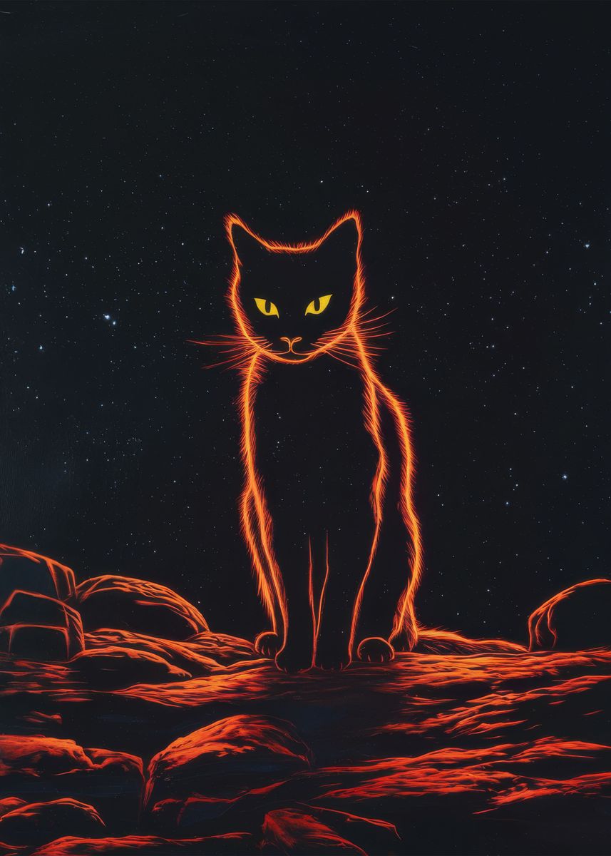 'Cat Galaxy Red Fire Kitten' Poster, picture, metal print, paint by ...