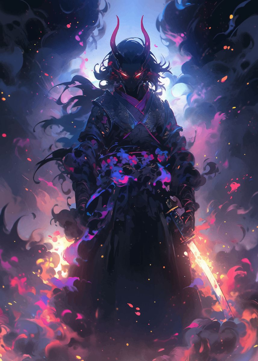 'Oni Warrior' Poster, picture, metal print, paint by Space Art | Displate