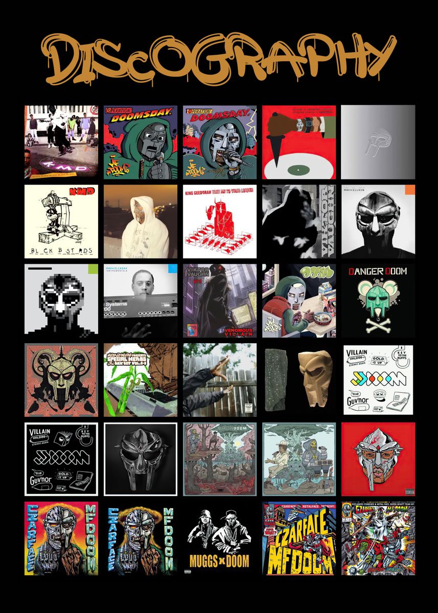'Best MF Doom Discography' Poster, picture, metal print, paint by Trona Baquie | Displate