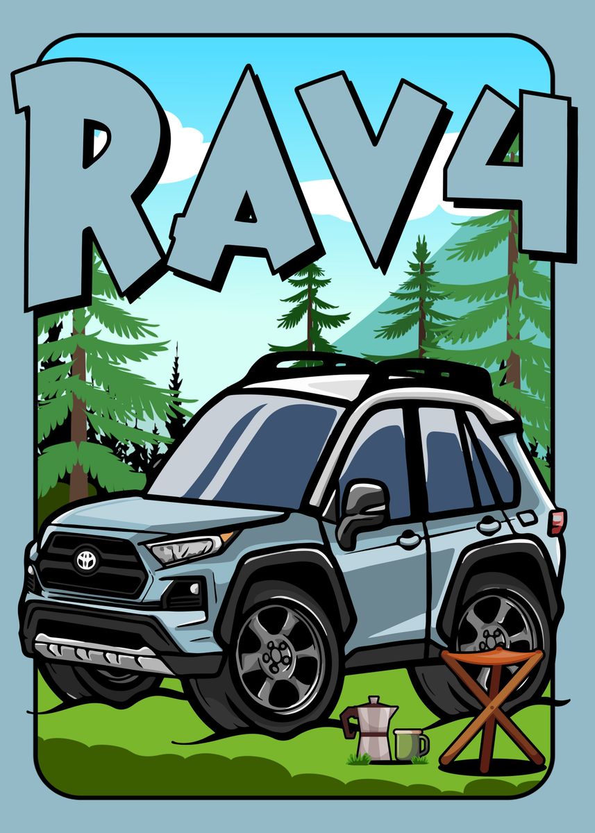'RAV4 Cartoon Adventure' Poster, picture, metal print, paint by HSDESIGNSHOP | Displate
