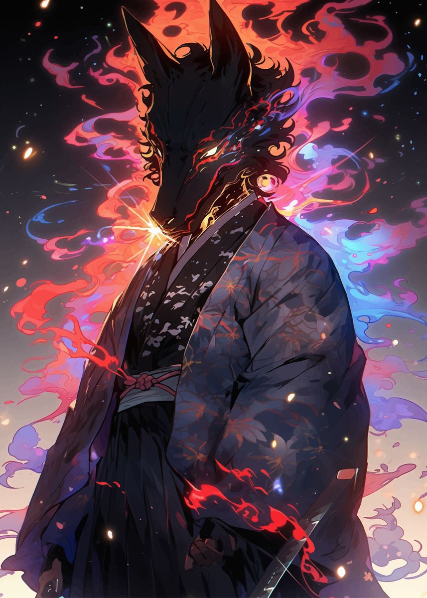 'Kitsune Blade Shadow' Poster, picture, metal print, paint by Space Art ...
