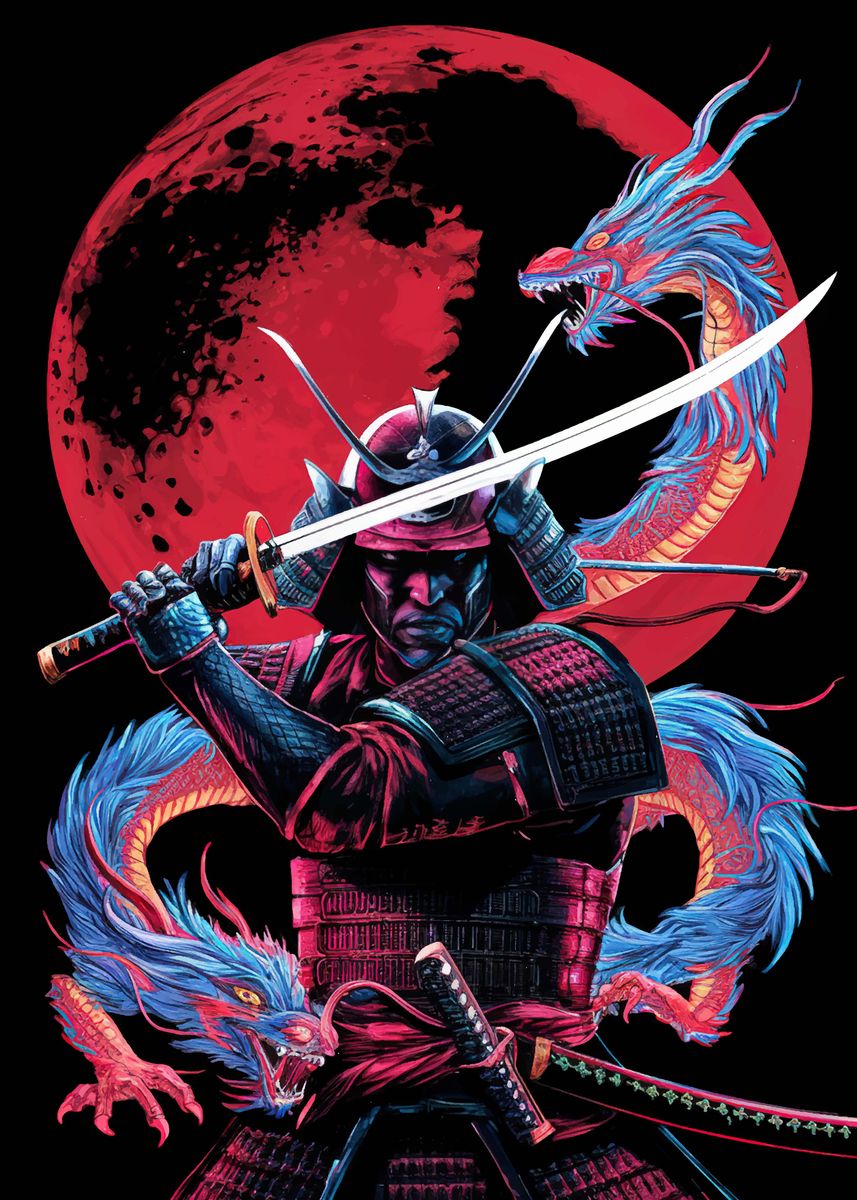 'Dragon Samurai' Poster, picture, metal print, paint by MICHELLE RHOADS ...