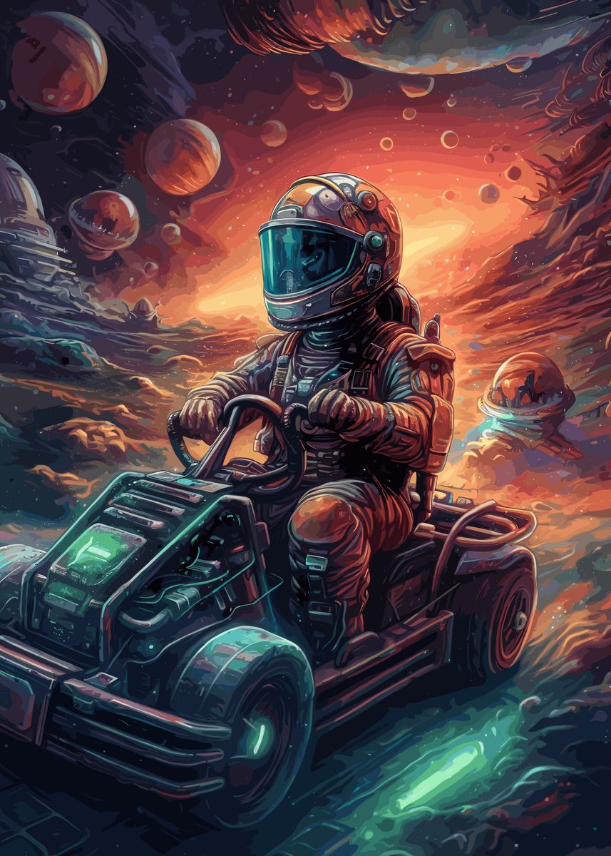'Go Kart Astronaut Fantasy' Poster, picture, metal print, paint by ...