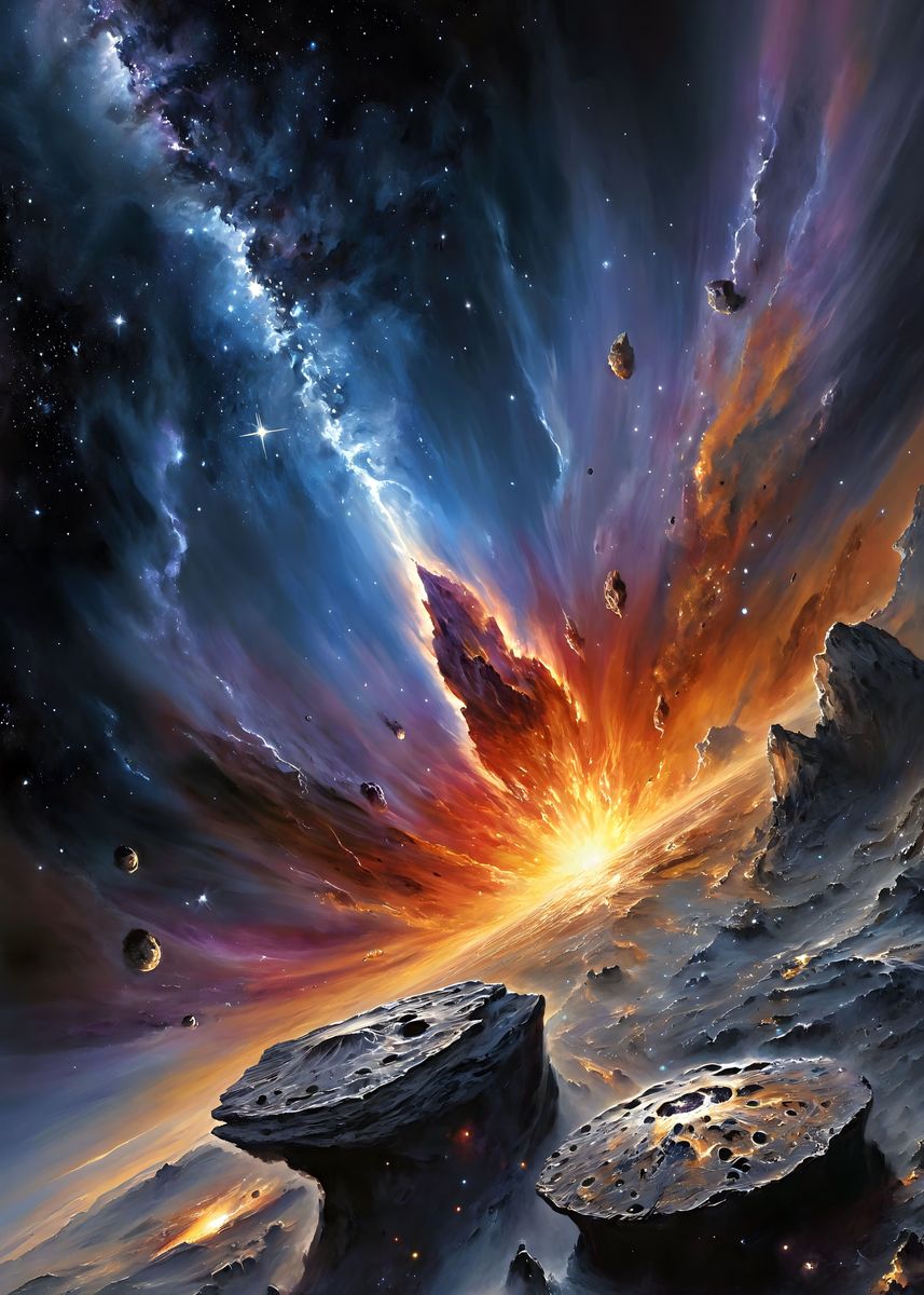 'Cosmic Impact Oil Painting' Poster, picture, metal print, paint by ...