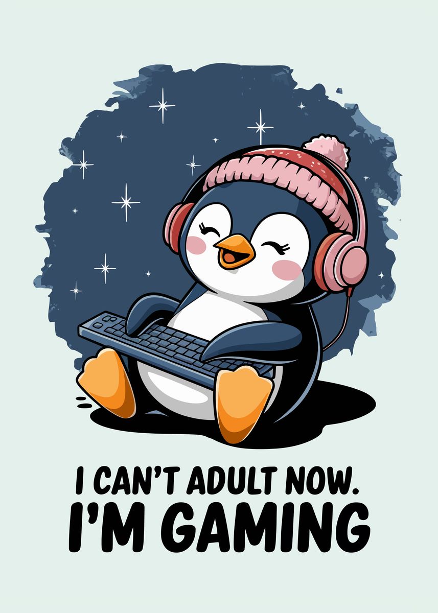 'Gaming Penguin' Poster, picture, metal print, paint by 21 MXM | Displate