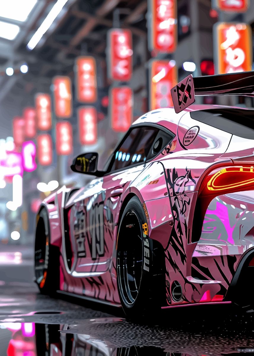 'Pink Toyota Supra' Poster, picture, metal print, paint by Alex Morgan ...