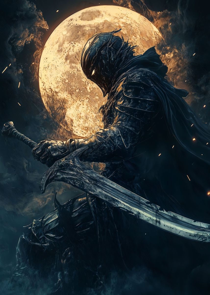'Moonlit Warrior' Poster, picture, metal print, paint by Lukasz Kobylka ...