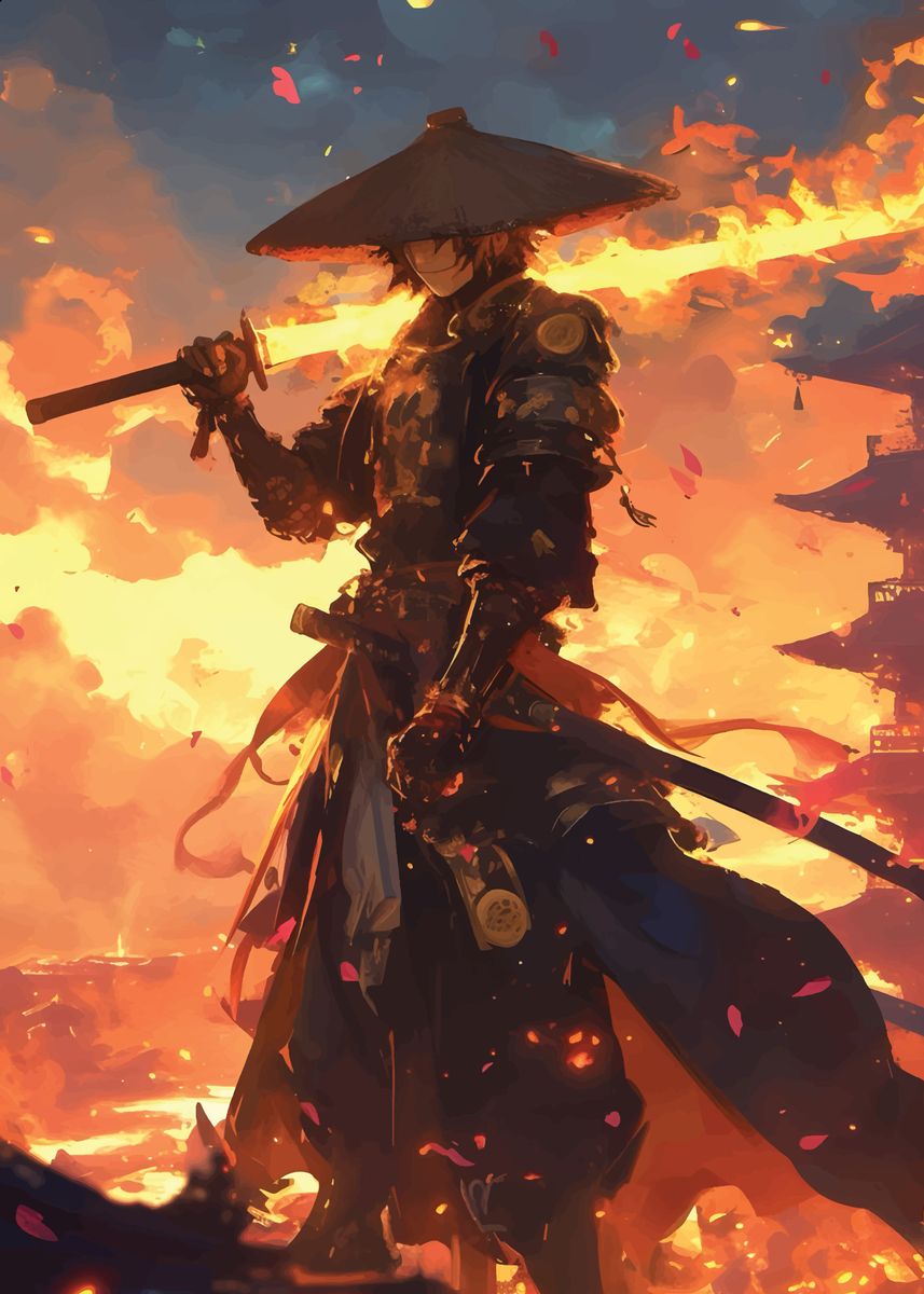 'Fire Samurai Anime ' Poster, picture, metal print, paint by Kim Gerald ...