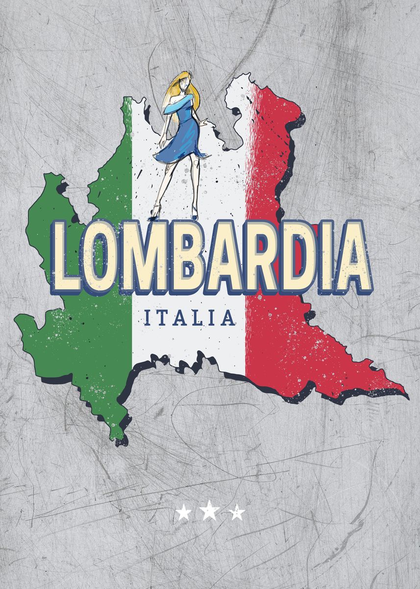 'Lombardy Italy Region Map' Poster, picture, metal print, paint by Nils ...