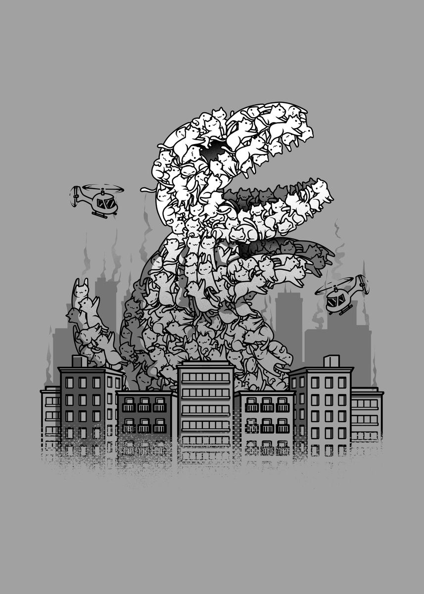 'Catzilla' Poster, picture, metal print, paint by Tobias Fonseca | Displate