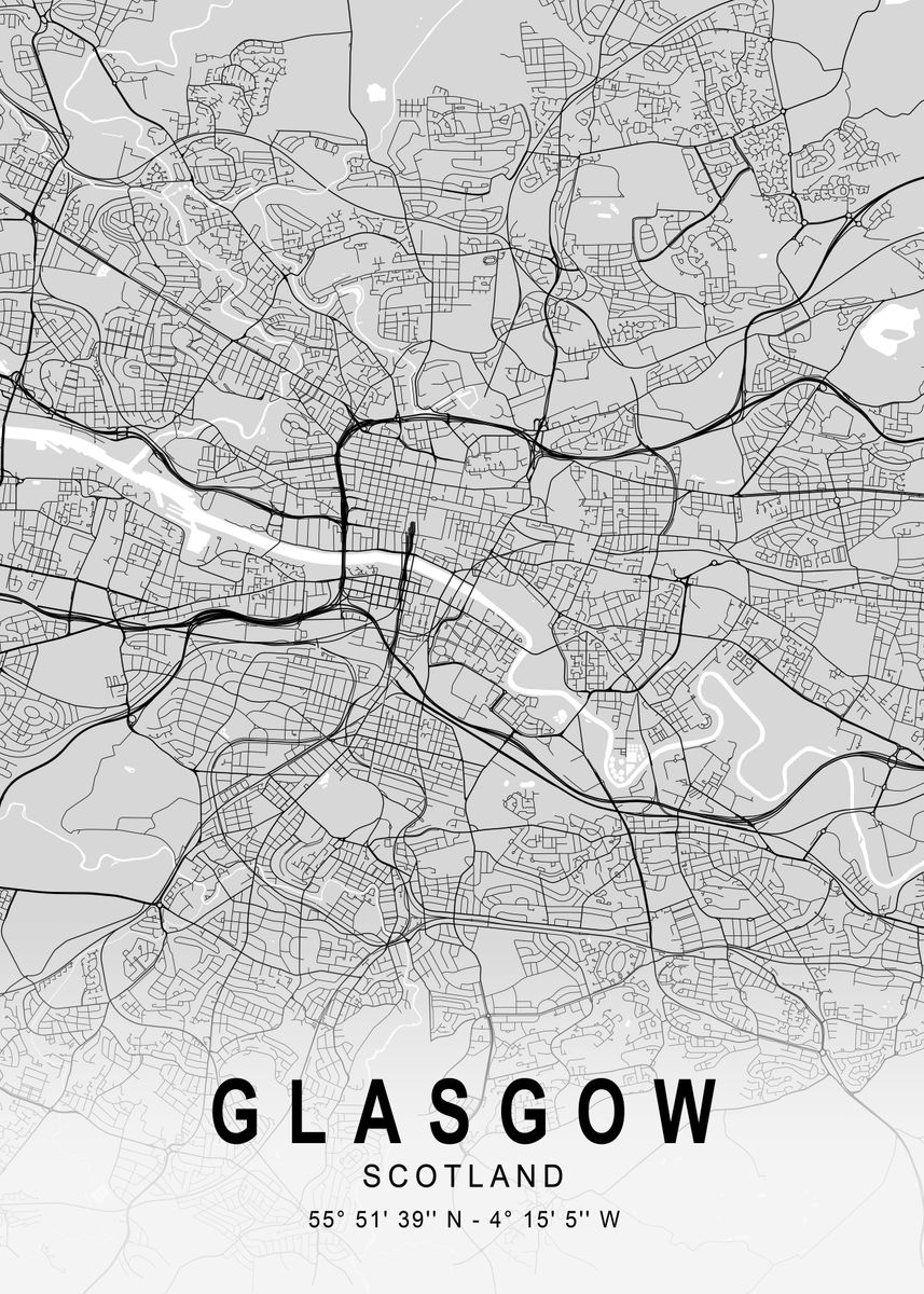 'Glasgow Light Map' Poster, picture, metal print, paint by DesignerMind ...