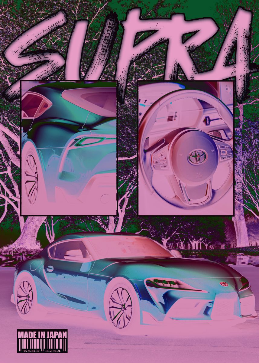 'Supra Mk5 monochrome Car' Poster, picture, metal print, paint by your ...