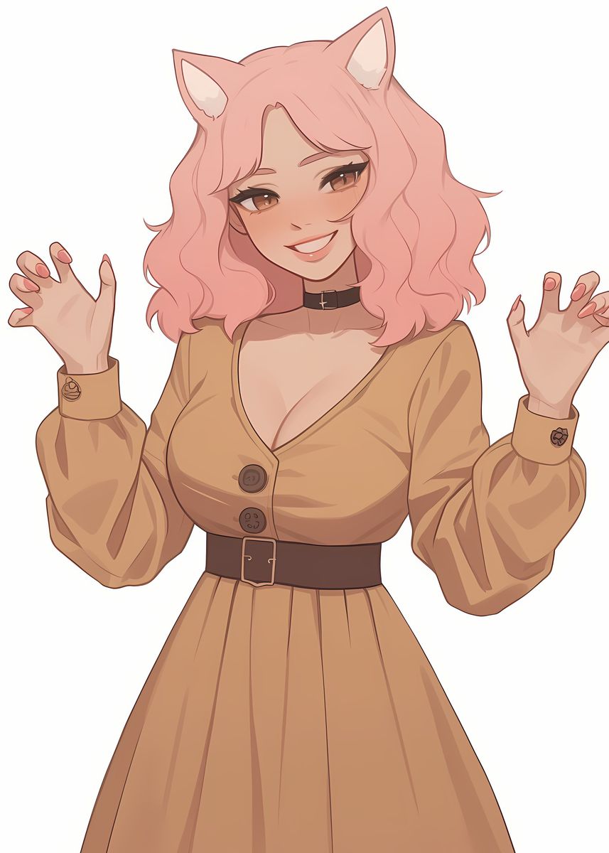 'Sexy Pink Hair Cat Girl' Poster, picture, metal print, paint by ...